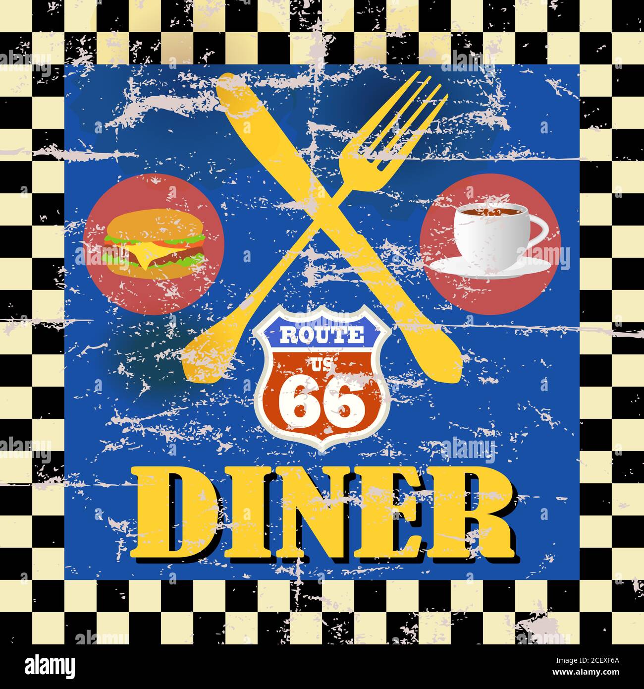 Vintage route 66 diner sign,old fast food restaurant advertsing sign ...