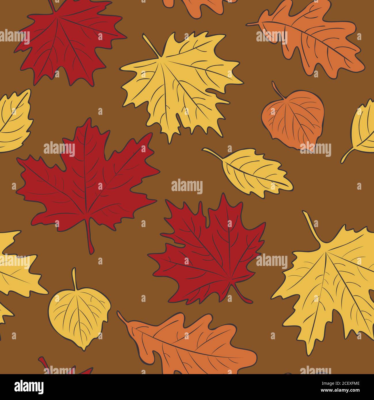 Vector seamless pattern of autumn leaves. Maple, Linden, oak and birch leaves background. Fall ...