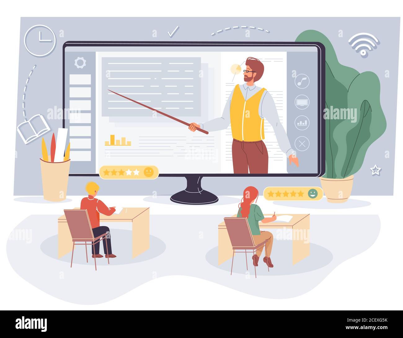 Modern online educational process at virtual class Stock Vector Image ...