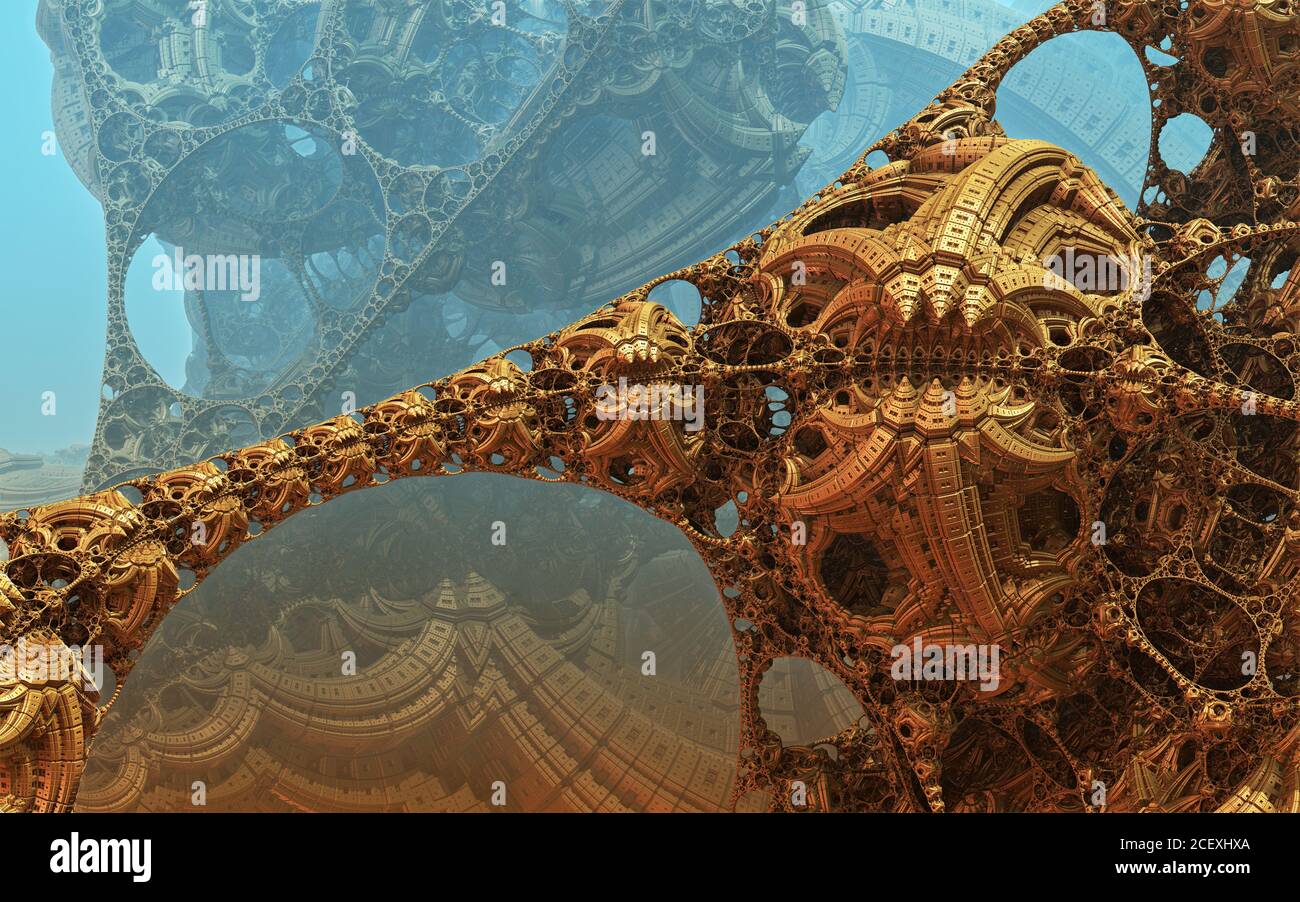 Abstract background, fantastic 3D gold structures, fictional background ...