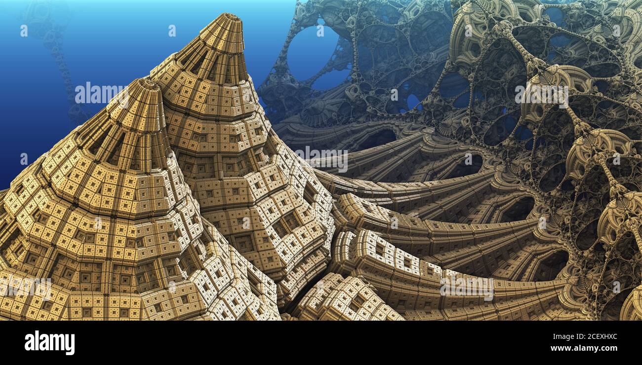 Abstract background, fantastic 3D gold structures, fictional background ...