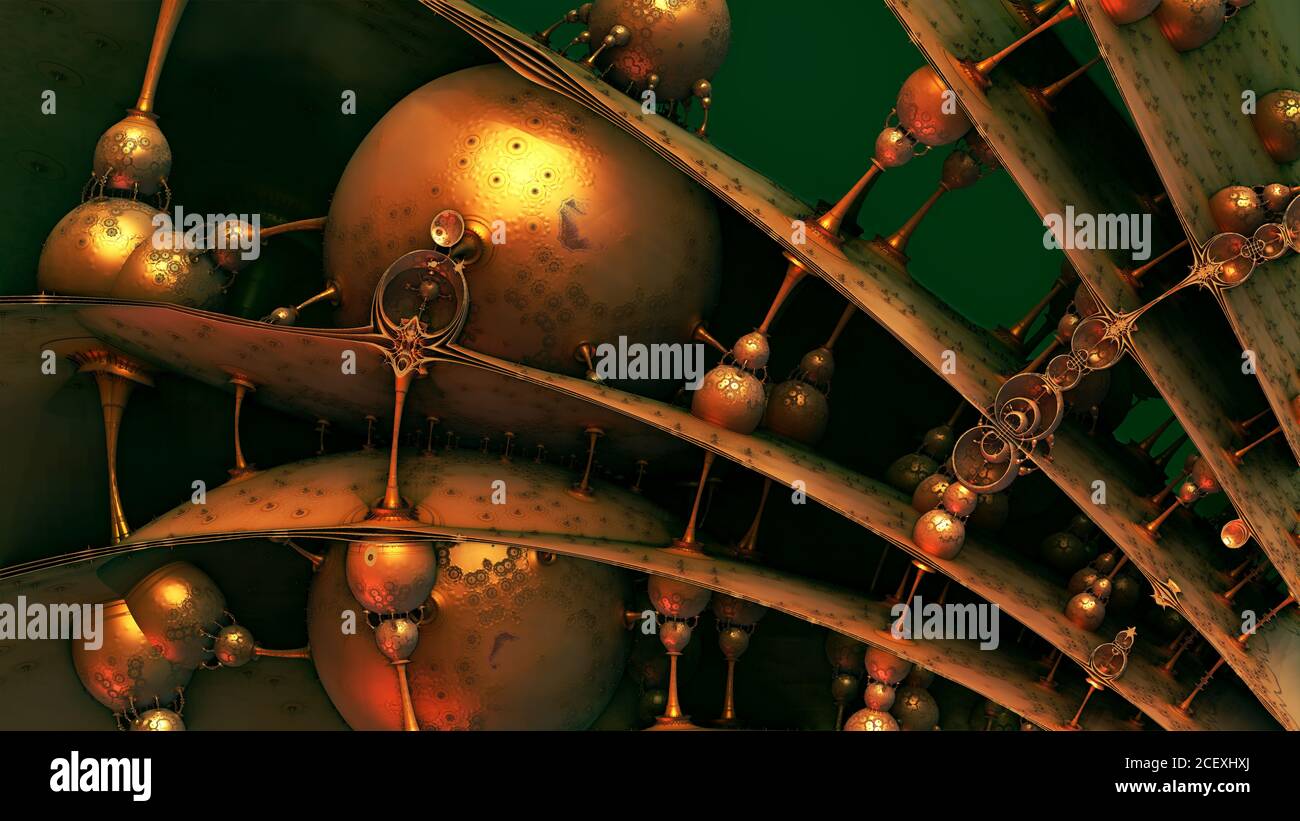 Abstract background 3D, fantastic golden structures and shapes ...