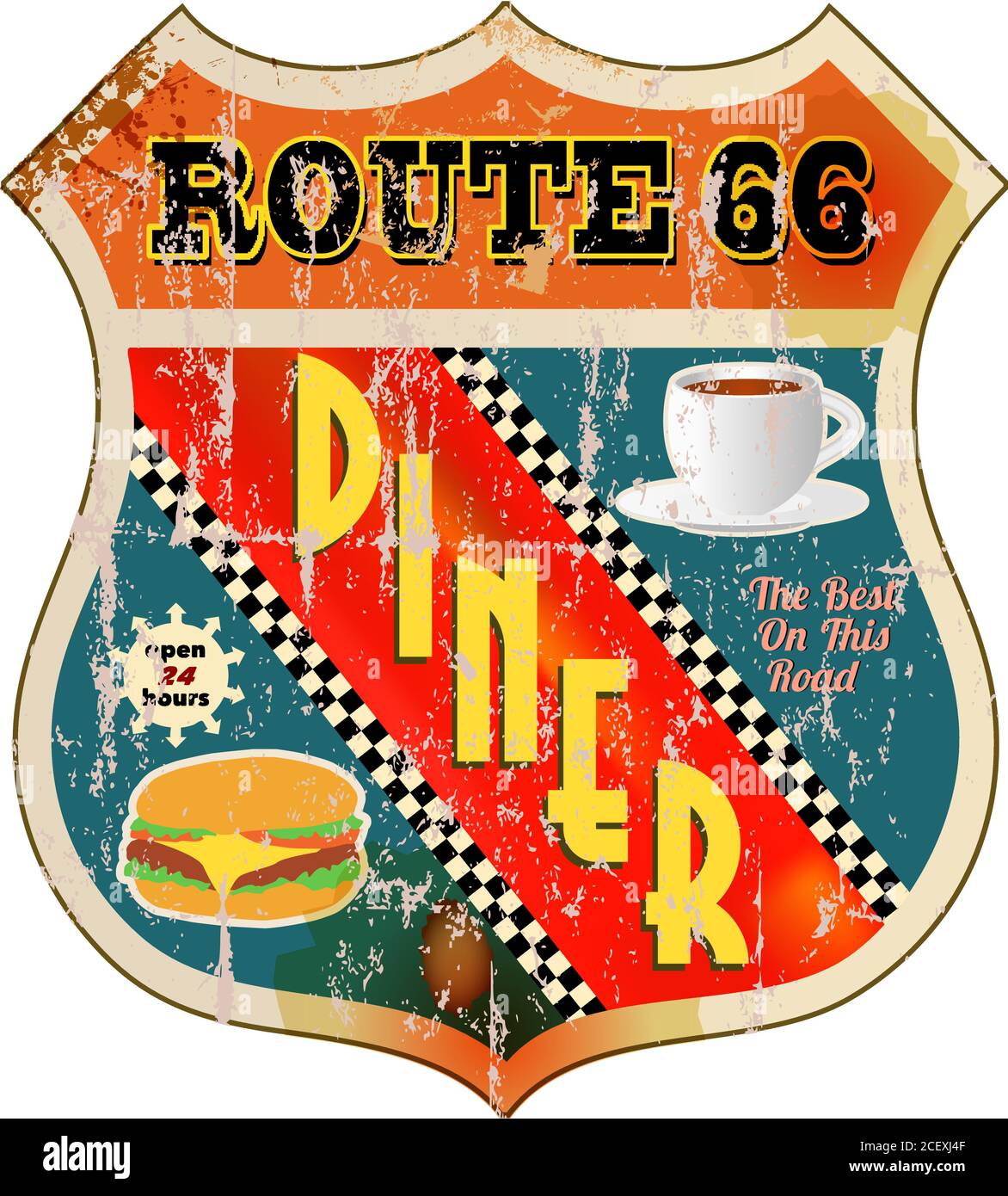 Vintage route 66 diner sign,old fast food restaurant advertsing sign ...
