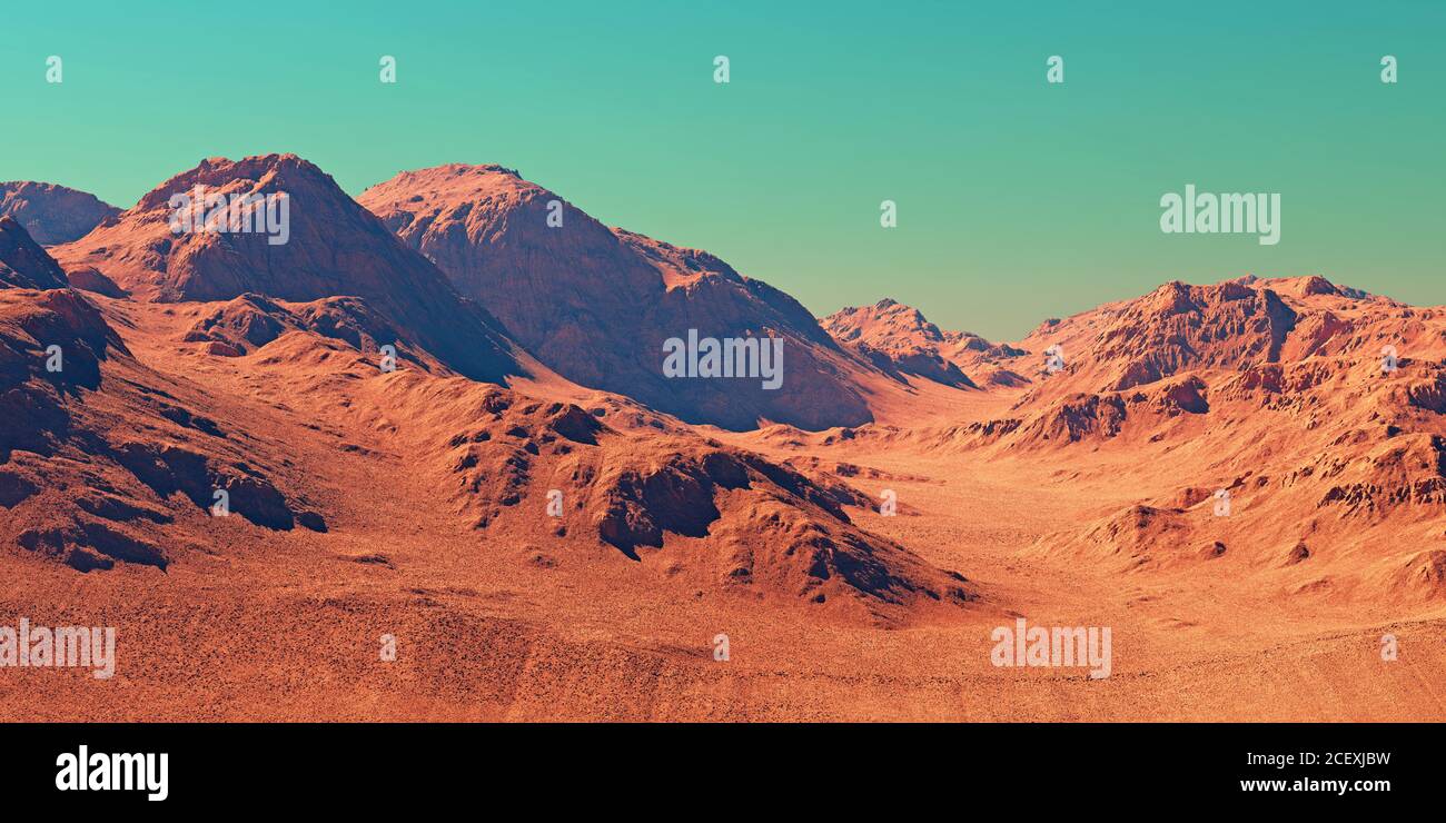 Mars landscape, 3d render of imaginary mars planet terrain, science ...