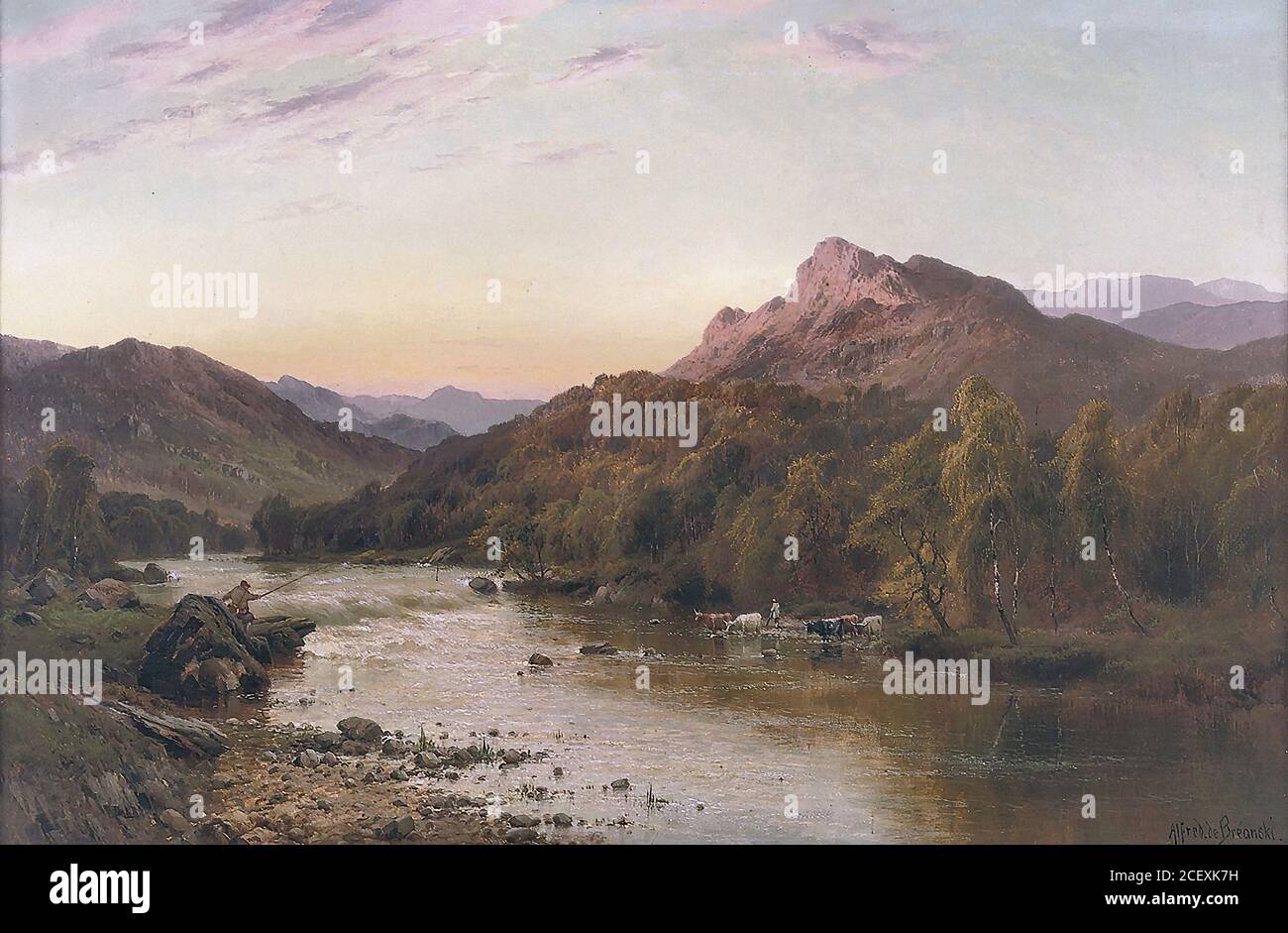 breanski I, alfred de - An Angler in a Mountainous River Landscape ...