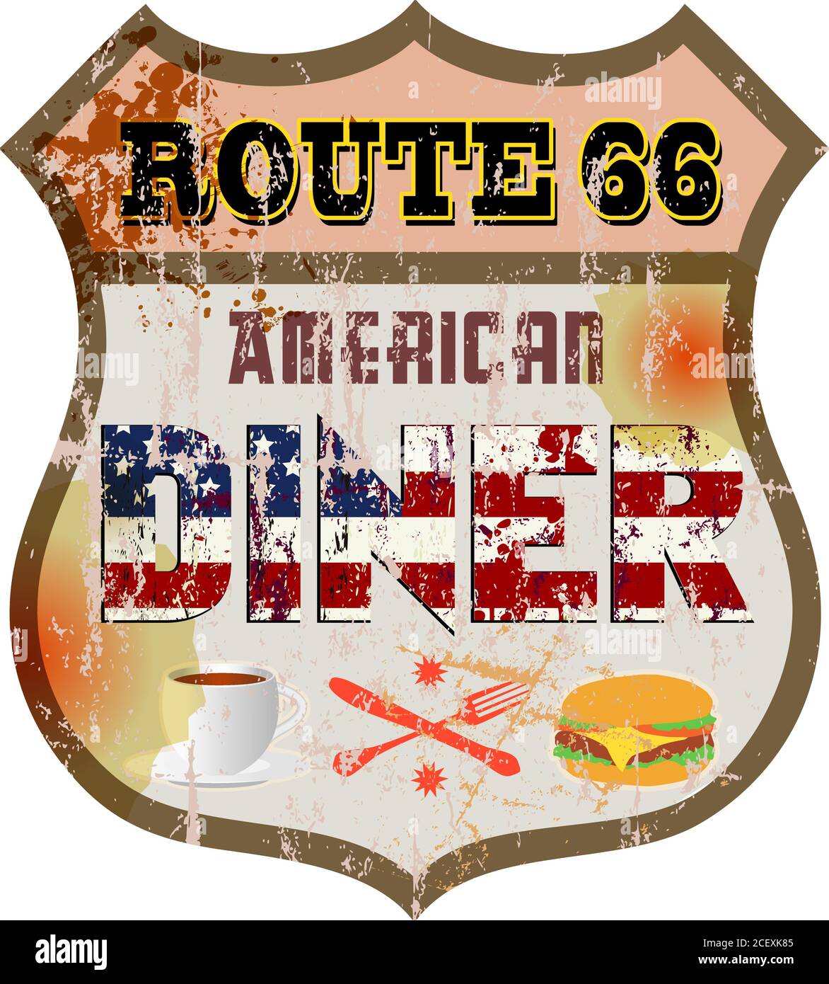Vintage route 66 diner sign,old fast food restaurant advertsing sign ...