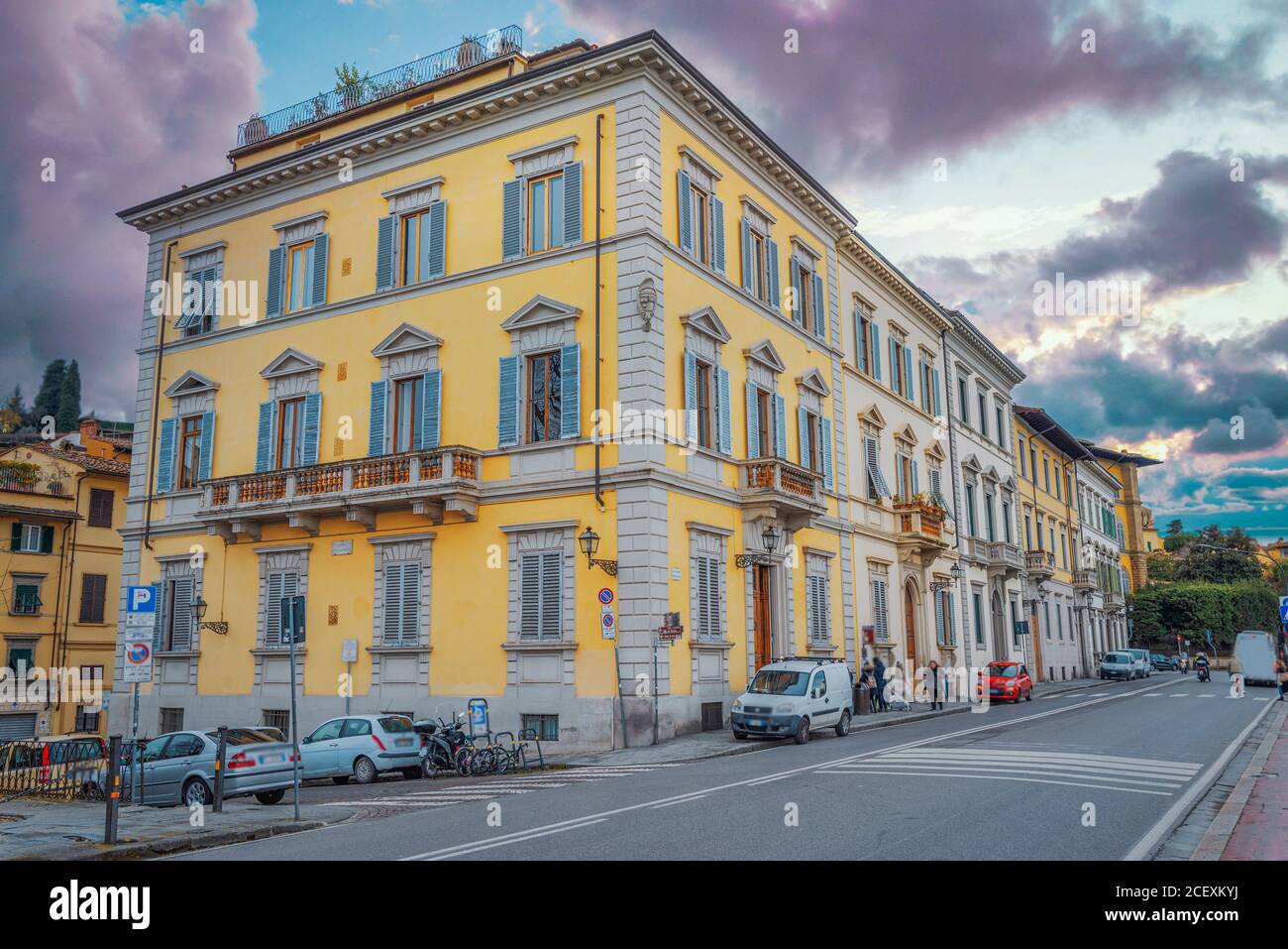 colored houses in the historic center of Rome. Italy Stock Photo - Alamy