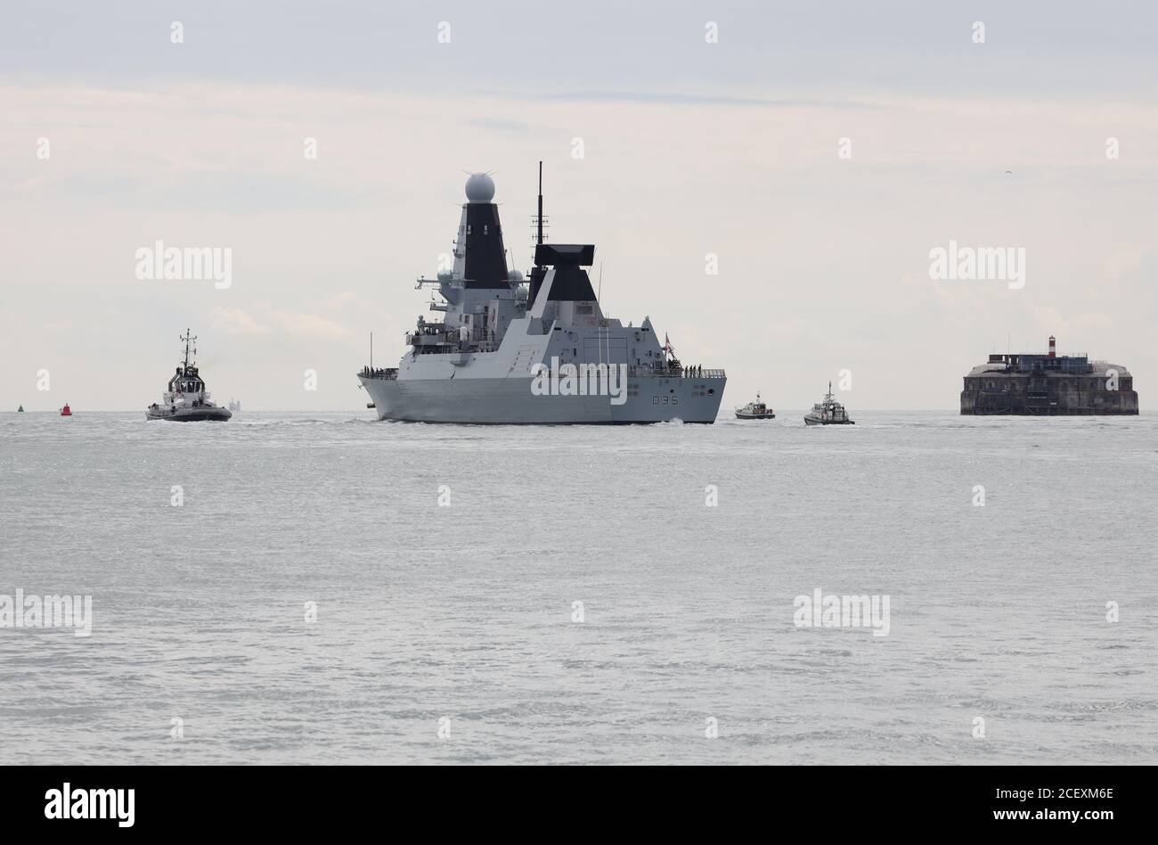 The Royal Navy Type 45 air defence destroyer HMS DRAGON passing ...