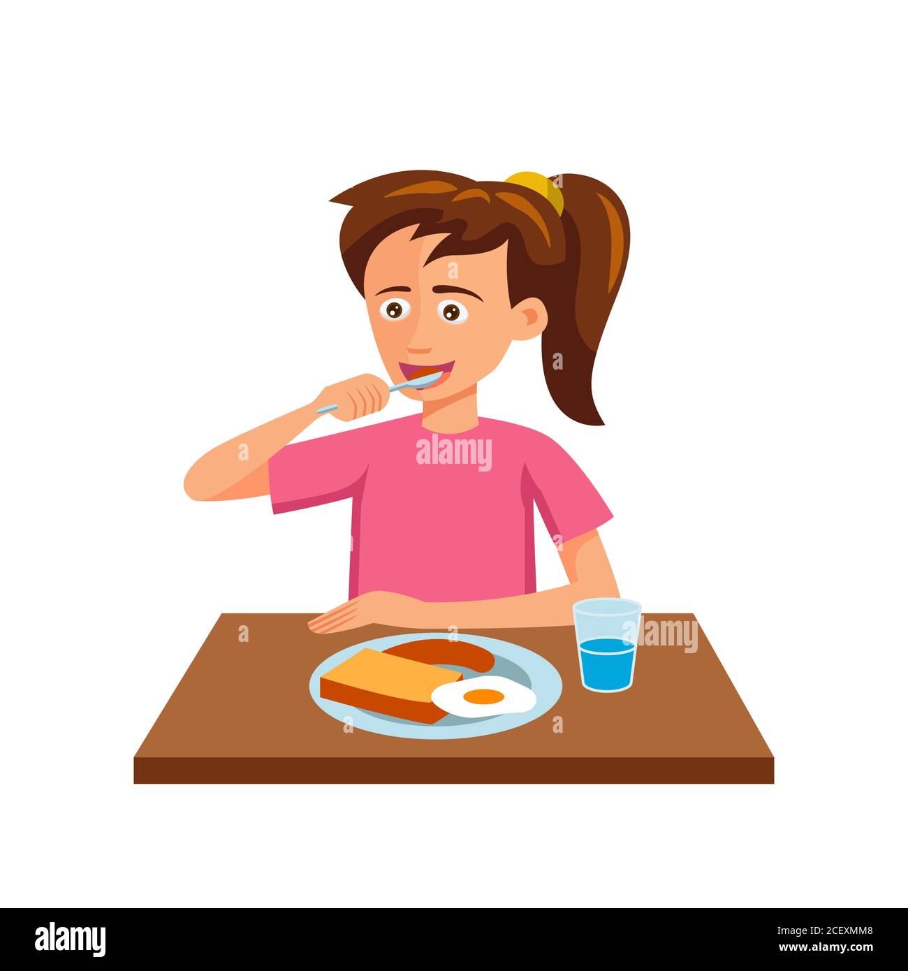 flat design of cartoon character of woman is eating,vector illustration ...
