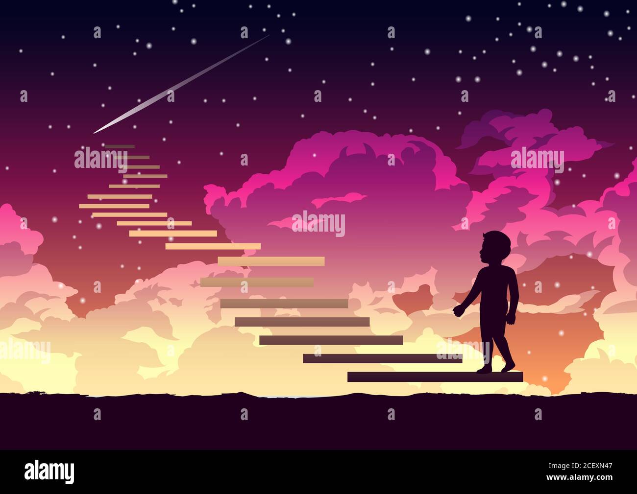 a boy step on the stair way to heaven with interesting,vector ...