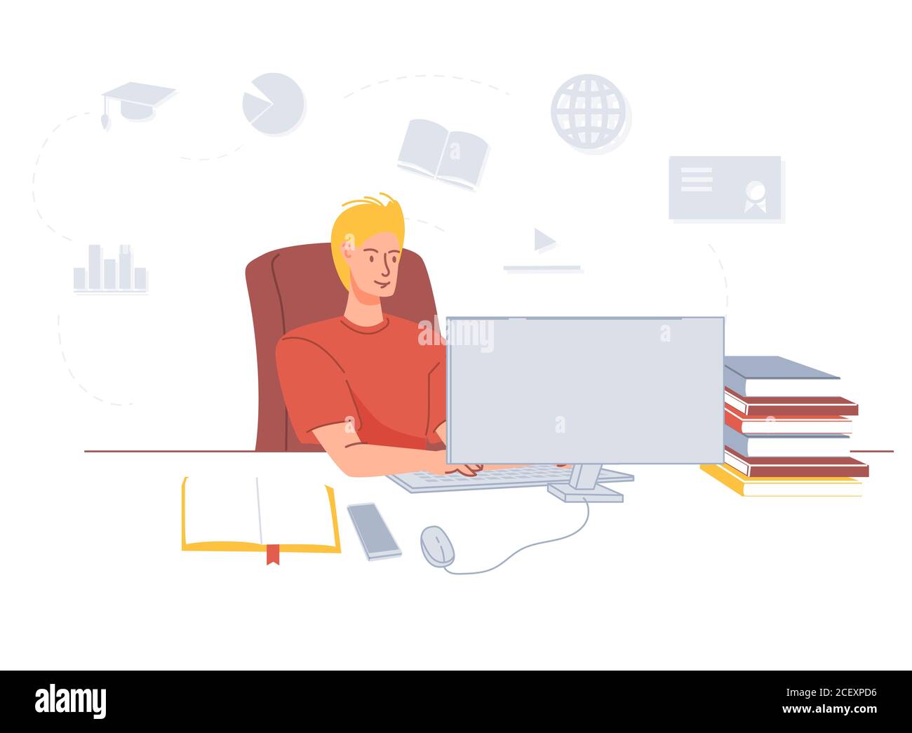 Student listening while studying Cut Out Stock Images & Pictures - Alamy