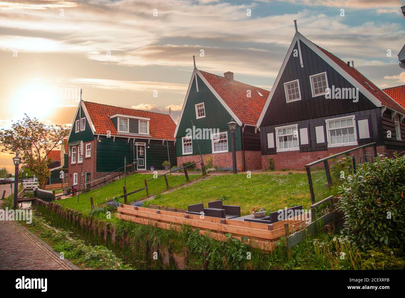 Traditional houses in Holland town Volendam, Netherlands Stock Photo ...