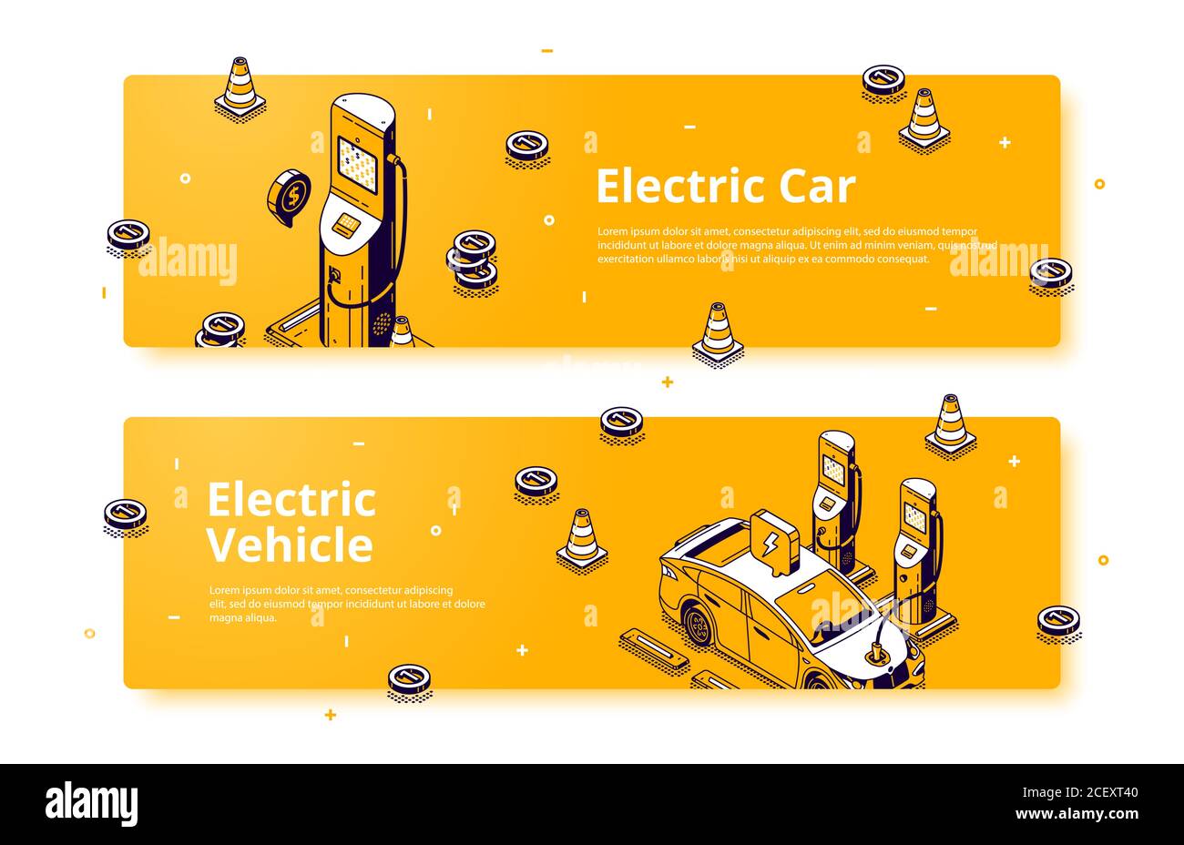 Electric vehicle banners. Concept of eco fuel, green energy for ...