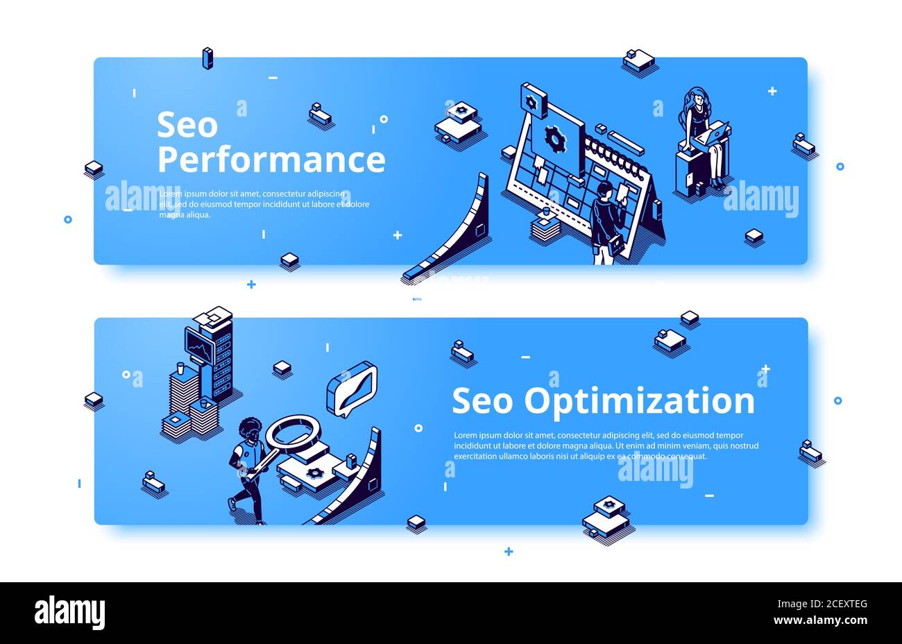 SEO performance and optimization isometric banner. Technology for ...