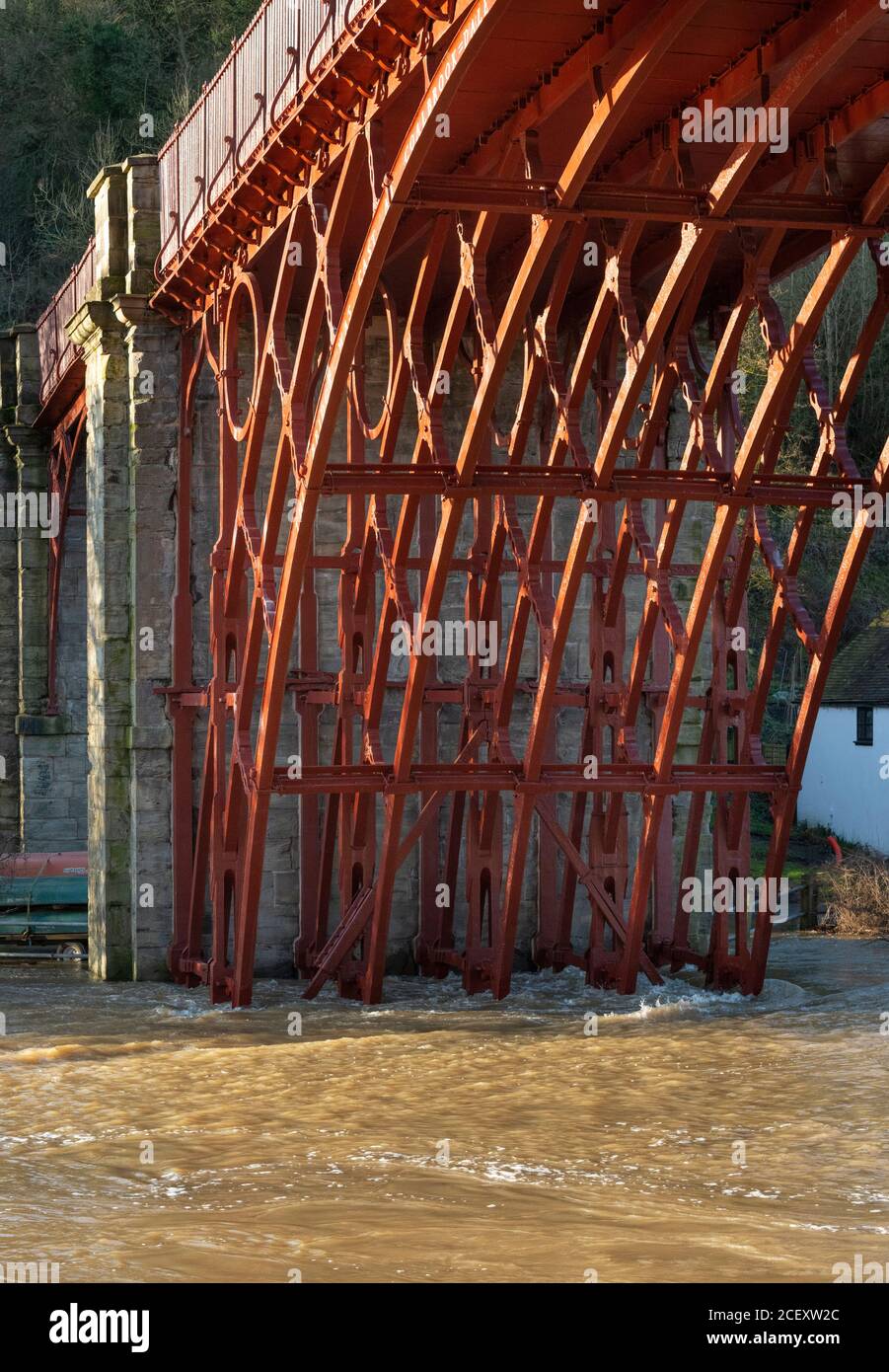 Flooding in Ironbridge, Shropshire. Tuesday 25 February 2020 Stock ...