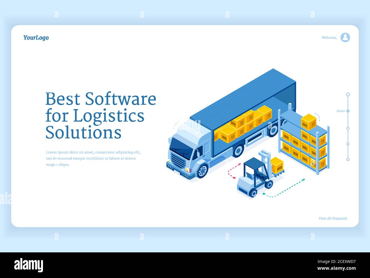 Software for logistics solutions isometric landing page, truck delivery ...
