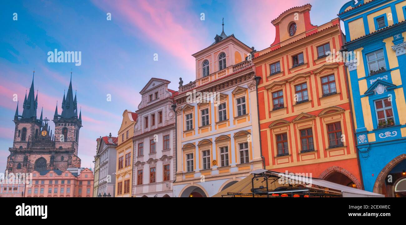 Prague Old town square, Tyn Cathedral. under sunlight Stock Photo - Alamy