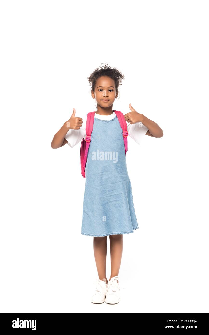 African american schoolkid showing thumbs up isolated on white Stock ...