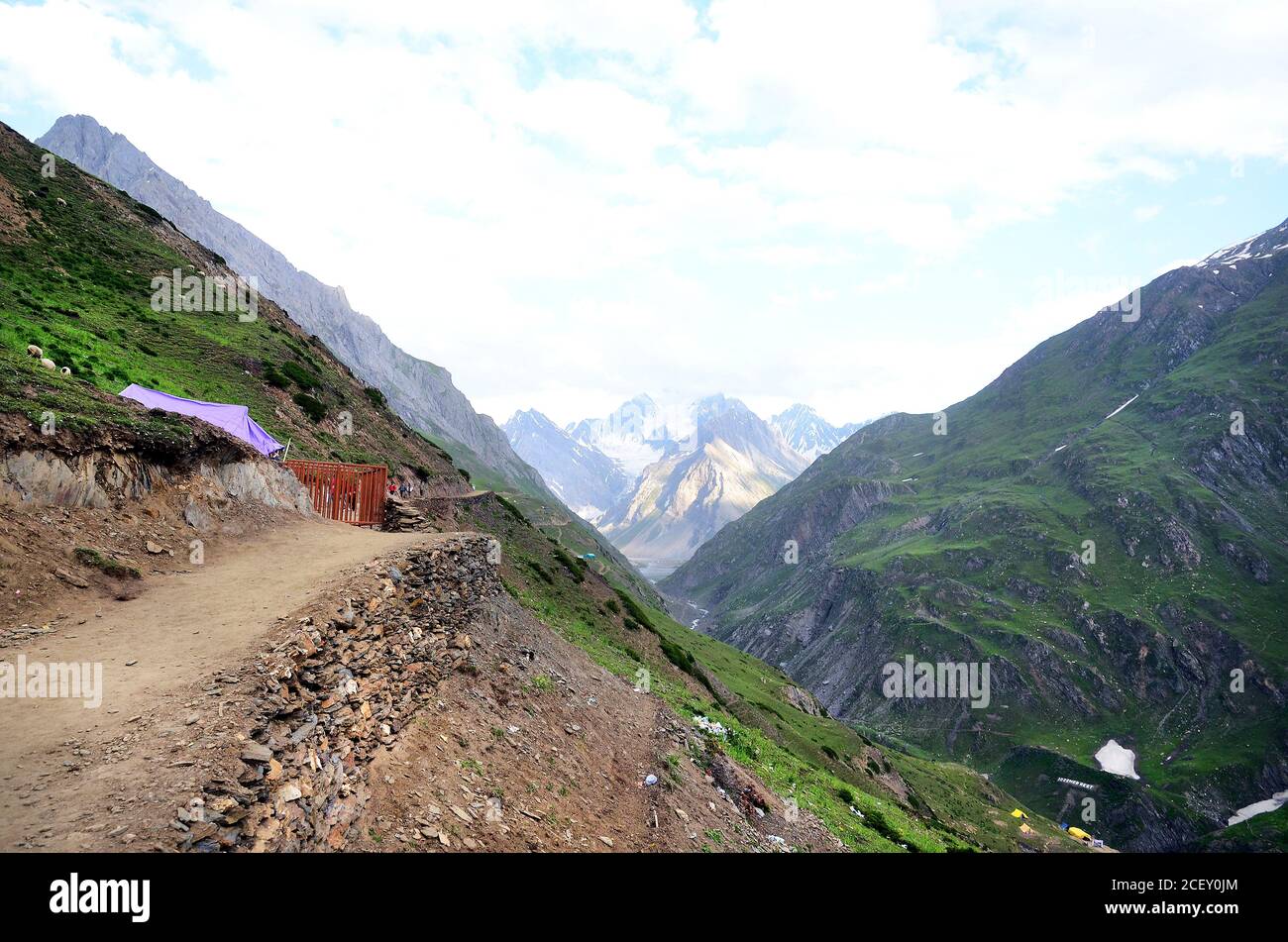 Hindu devotees visit during their pilgrimage from Baltal Base Camp to ...