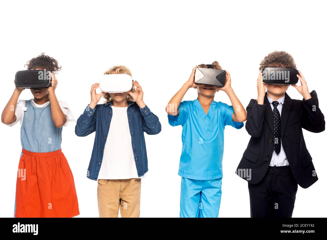 multicultural kids dressed in costumes of different professions ...