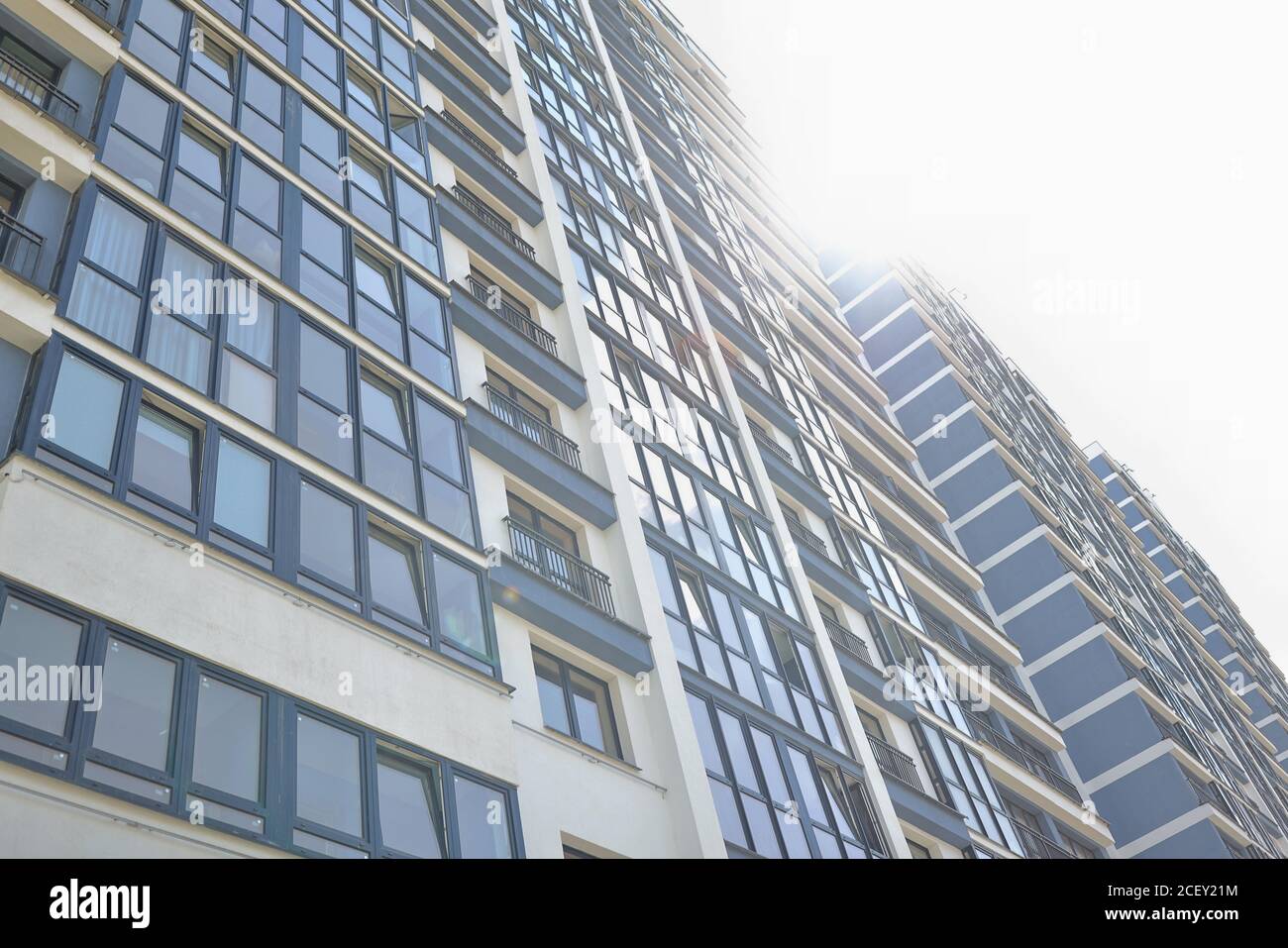 Residential high-rise building with transparent windows to floor Stock ...