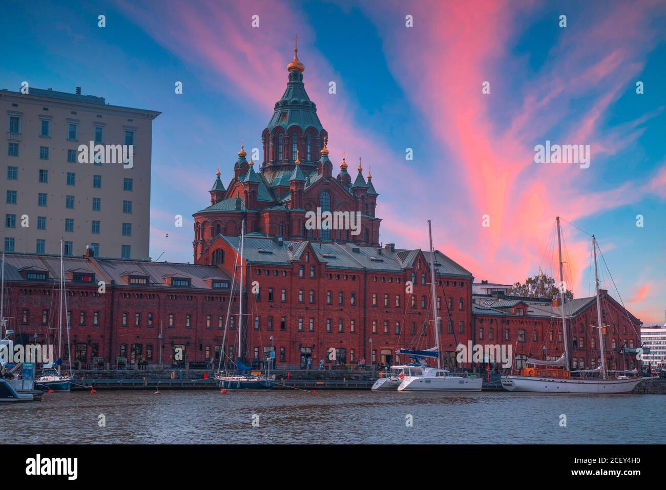 Embankment In Helsinki At Summer Evening, Finland. Uspenski Cathedral ...