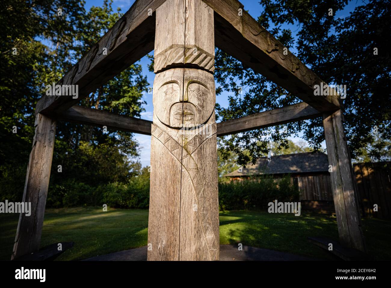 Indigenous wooden carving art, Fort Langley Stock Photo - Alamy