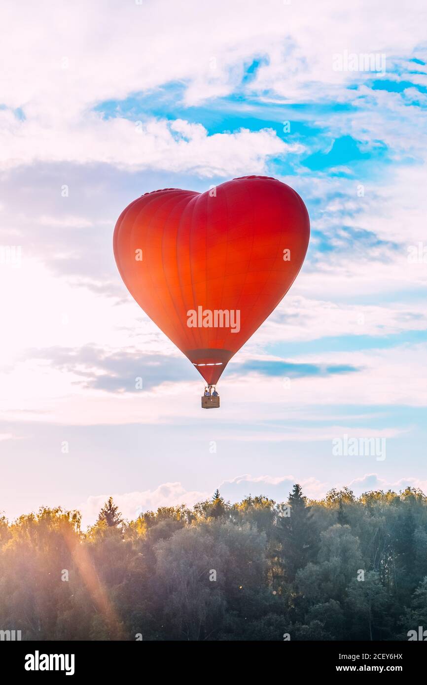 Colorful hot air balloon flying in the sky in summer Stock Photo - Alamy