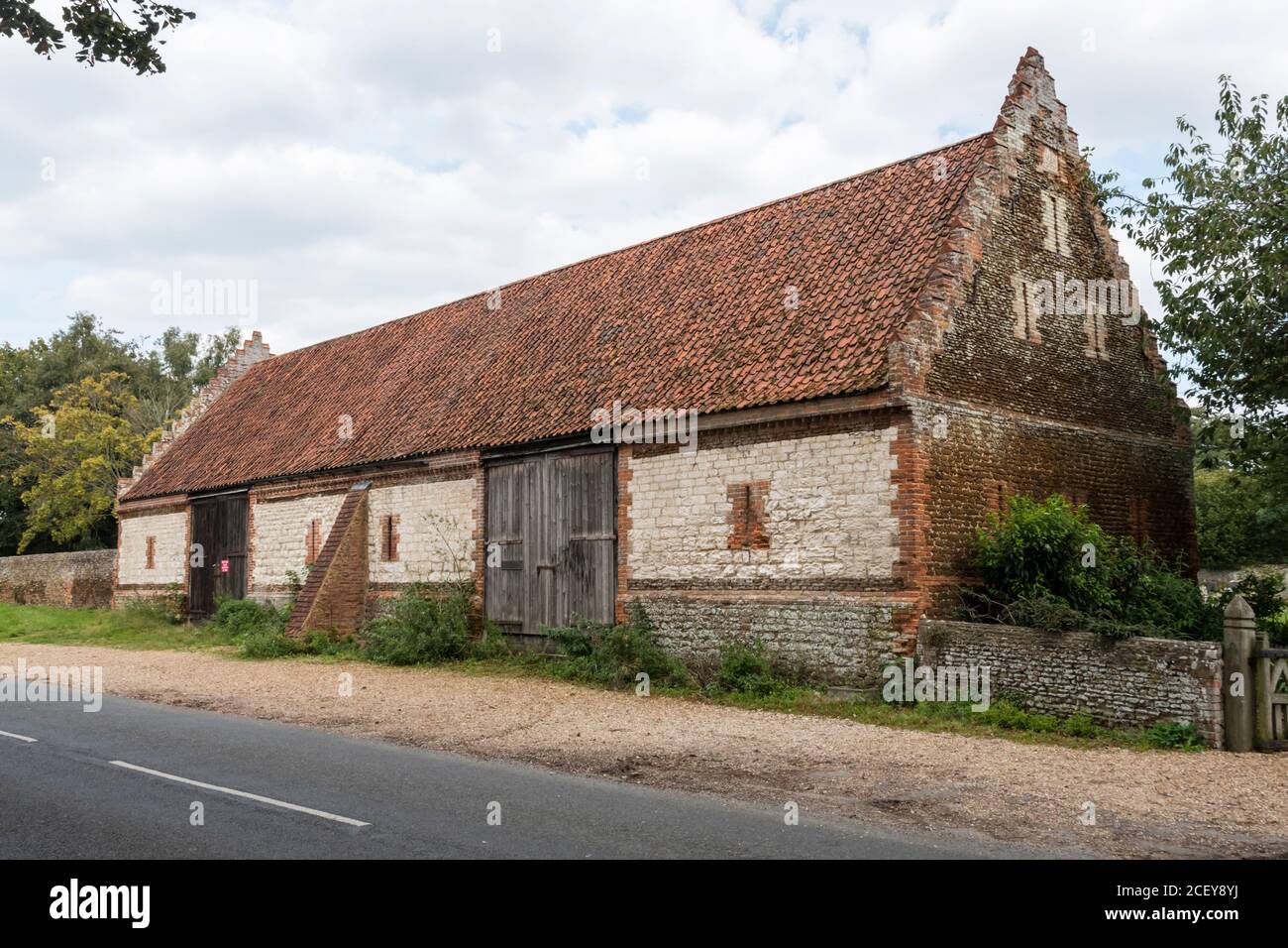 The Grade II listed 17th century tithe barn at Dersingham in Norfolk ...
