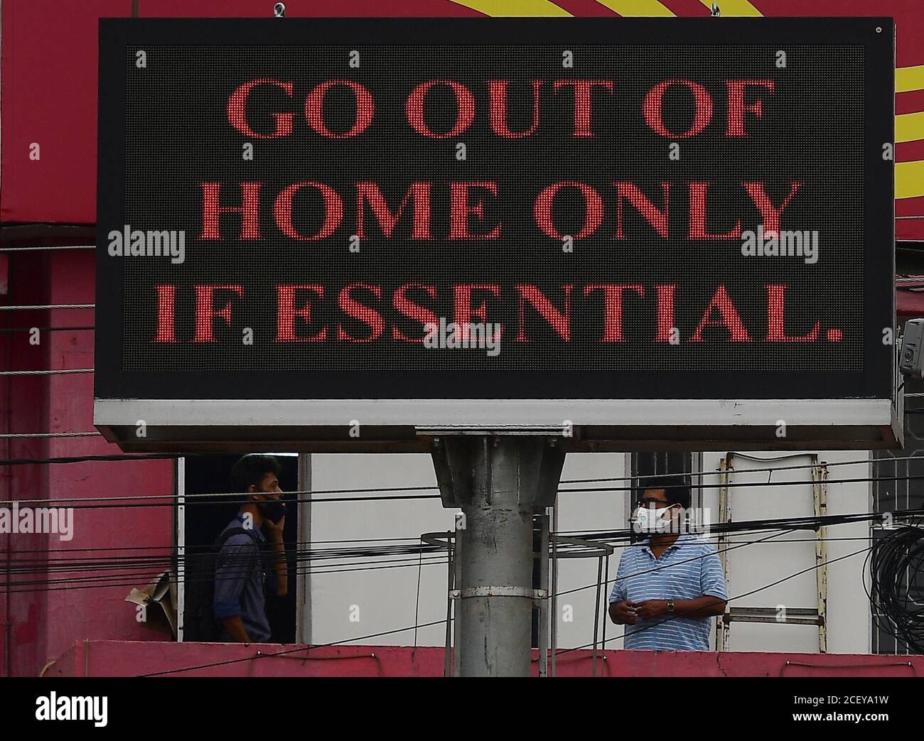 A digital sign board with different messages on safety measures ...