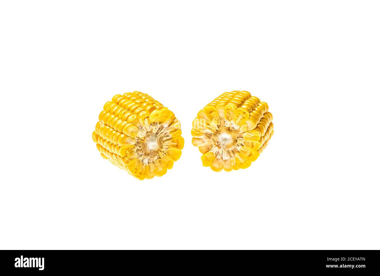 Two pieces of corn cobs isolated on white background Stock Photo - Alamy