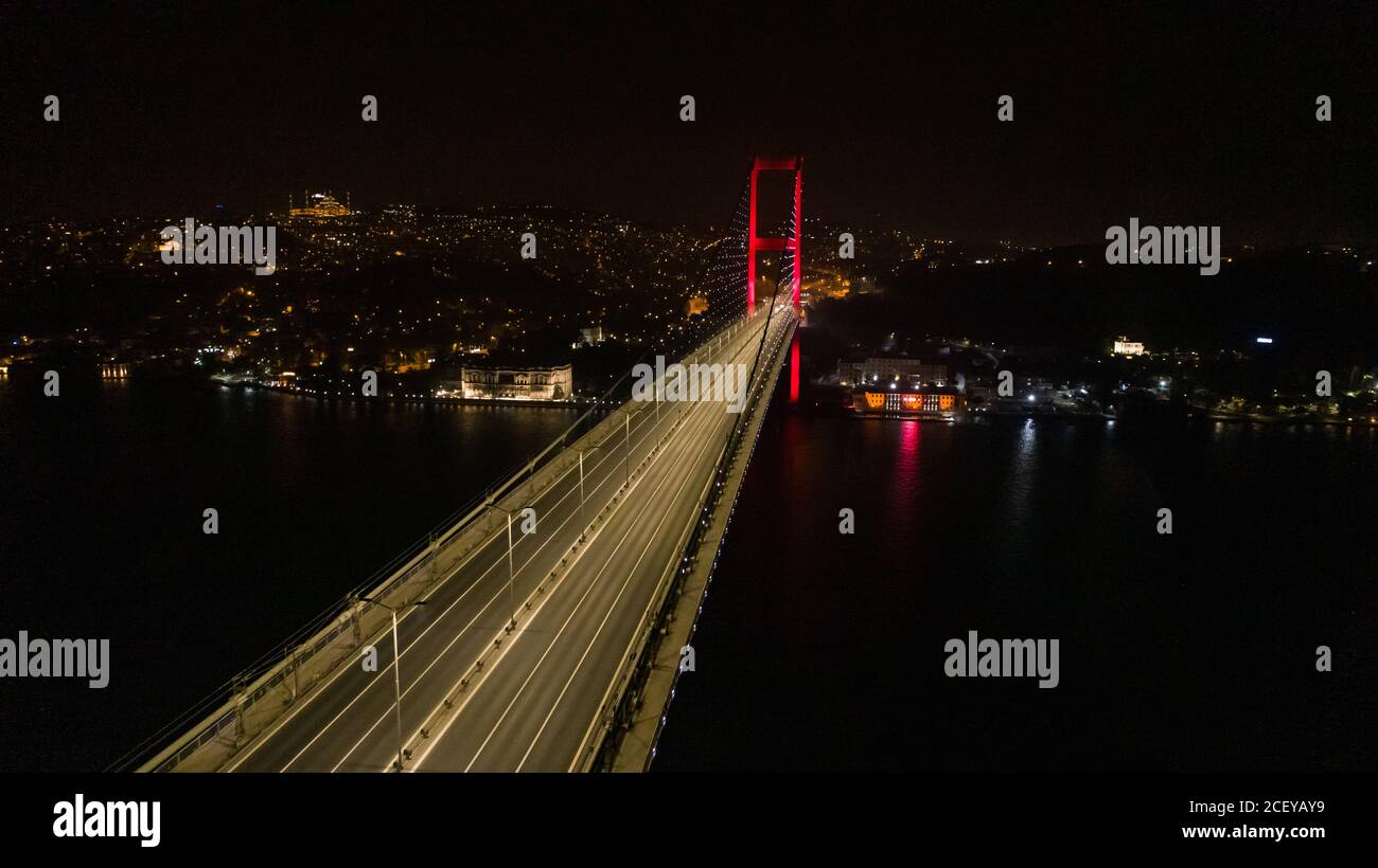 İstanbul Fatih Sultan Mehmet Bridge Nightime Arial Photo Stock Photo ...