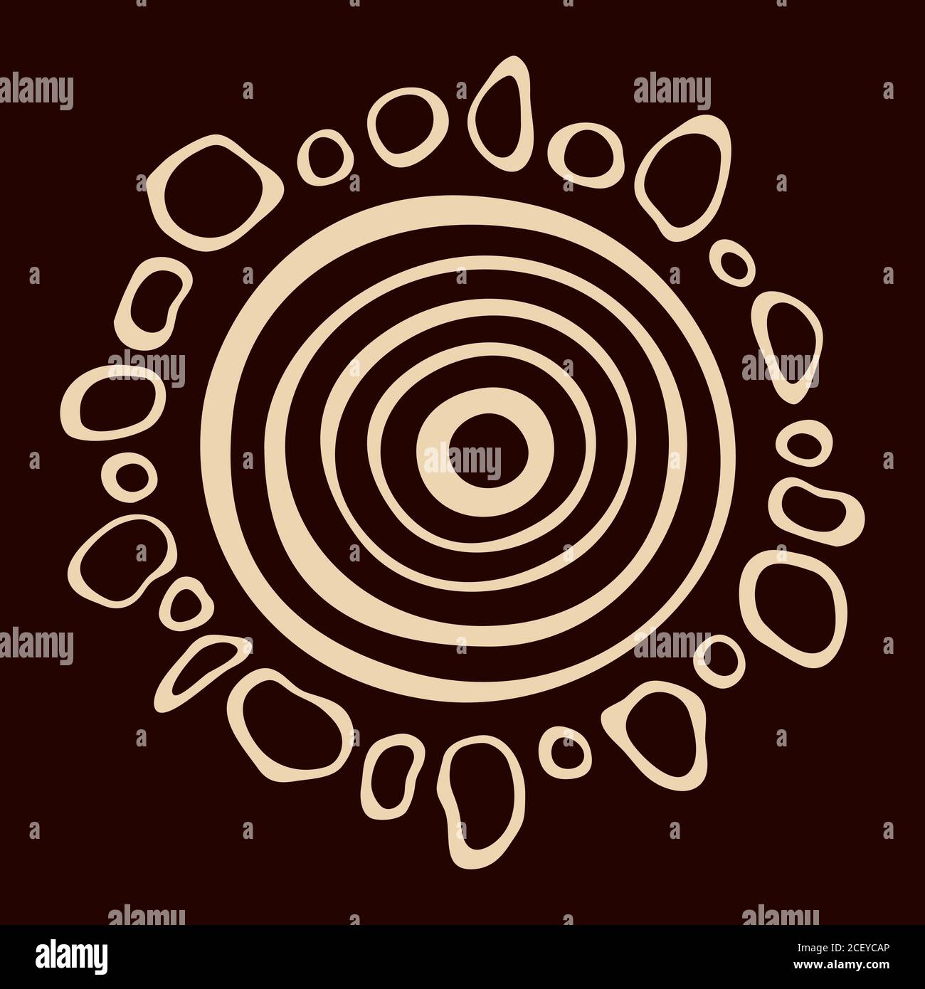 Stylized sun. Australian art. Aboriginal painting style. Smooth round ...