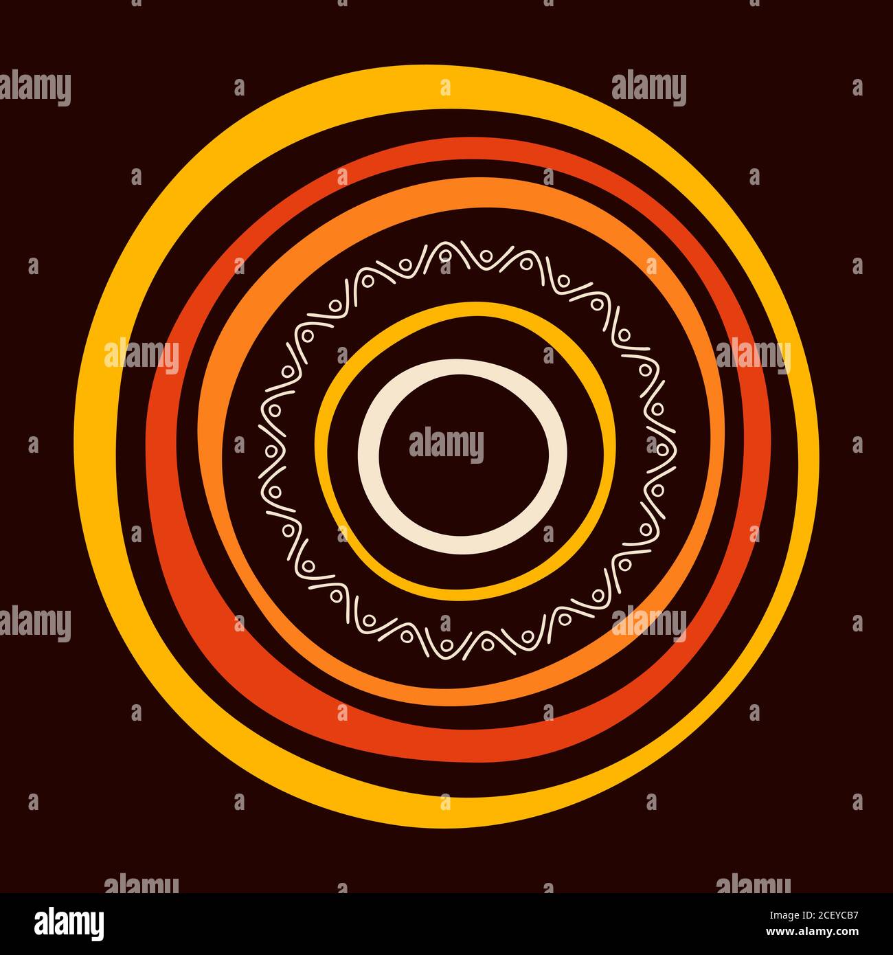 Stylized sun. Australian art. Aboriginal painting style. Smooth round ...