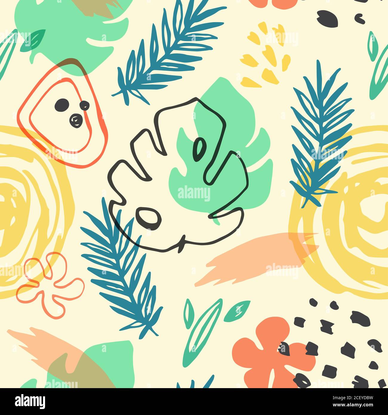 Abstract summer seamless pattern with green palm leaves Stock Photo - Alamy