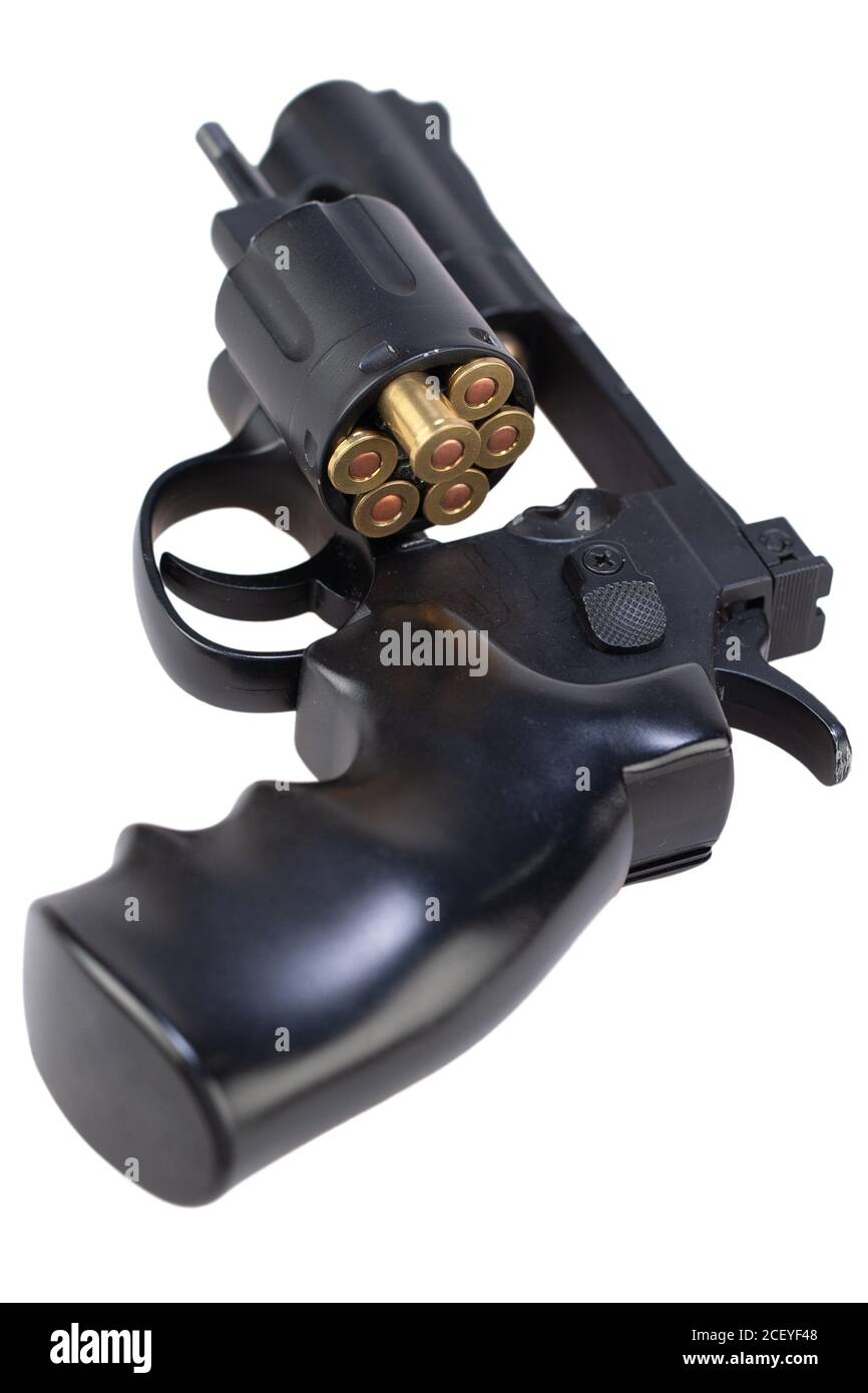 revolver with open cylinder with ammunition isolated on white ...