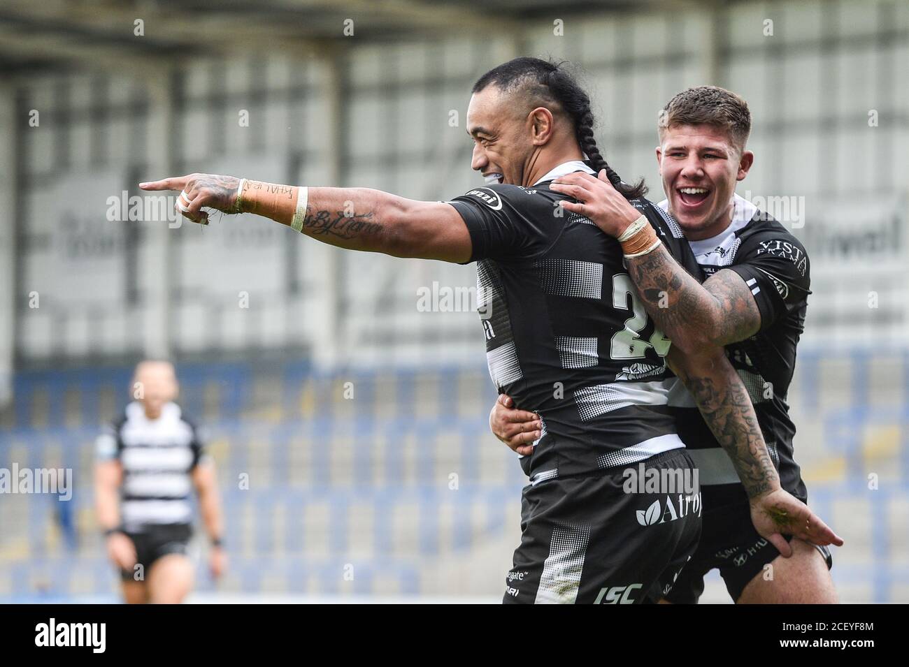 Mathe Fonua and Joe Cator of Hull FC celebrates try Stock Photo - Alamy