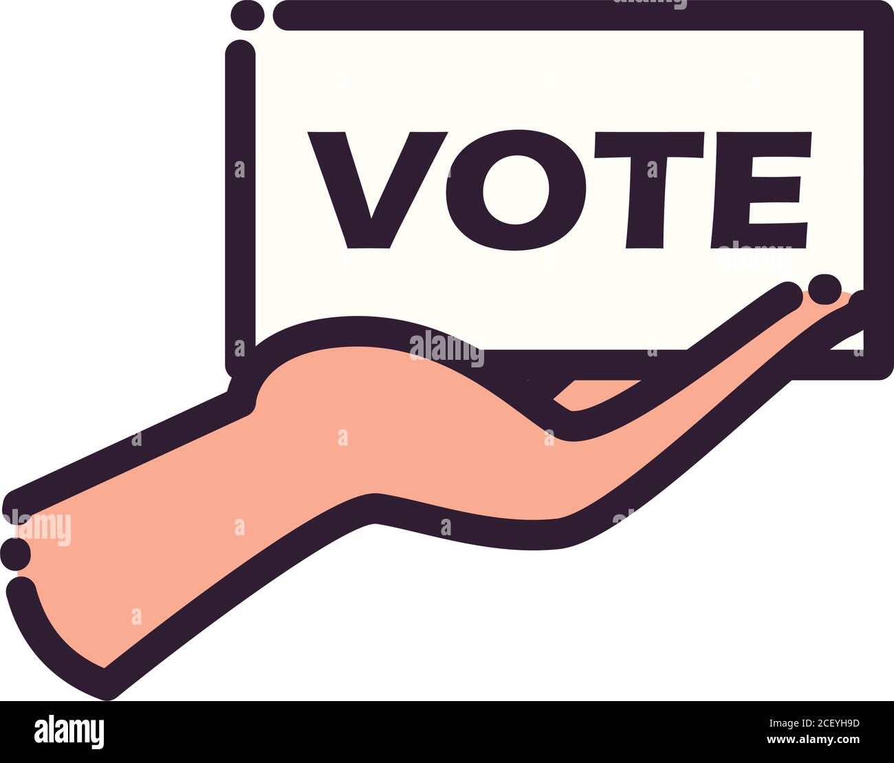 Vote paper on hand line and fill style icon design, President election ...