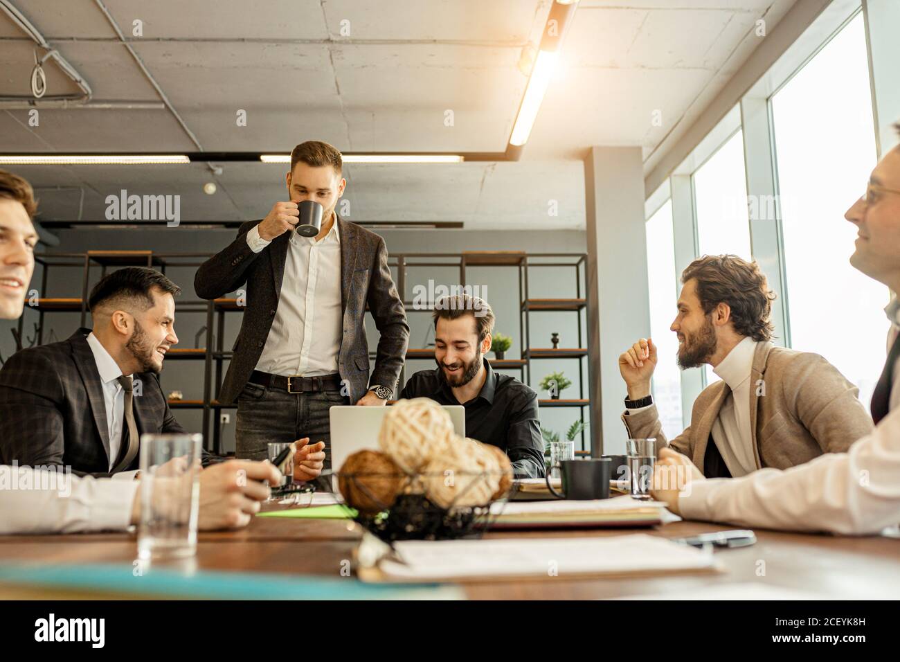 leisure, free time of caucasian business people in formal wear at work ...