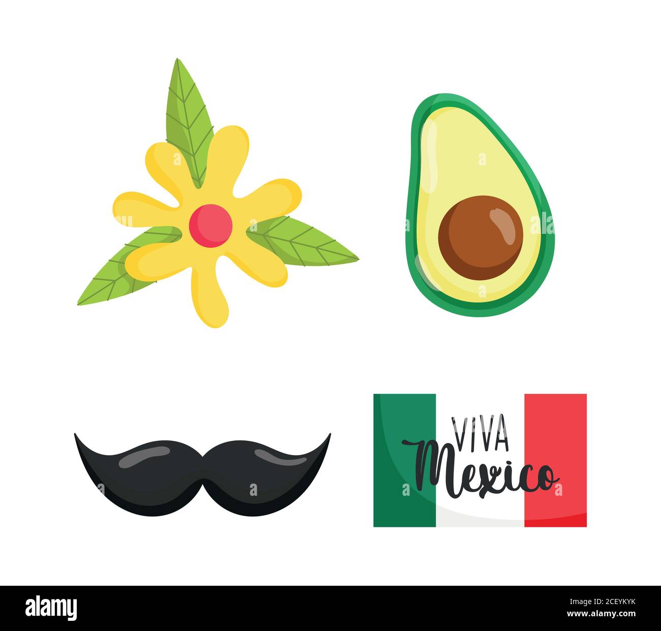 mexican independence day, flag avocado flower and mustache, viva mexico ...