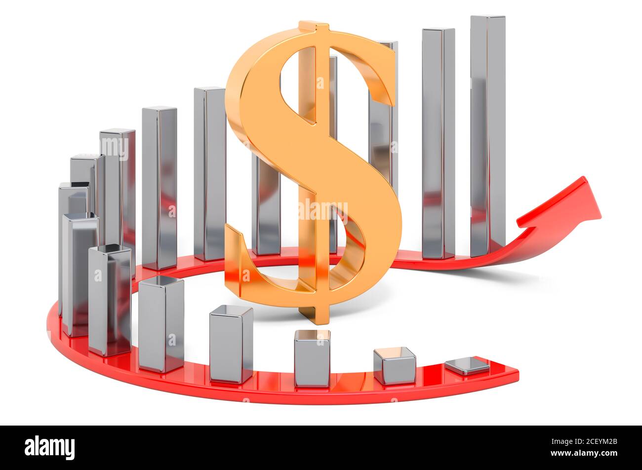 Dollar sign with growing chart. 3D rendering isolated on white ...