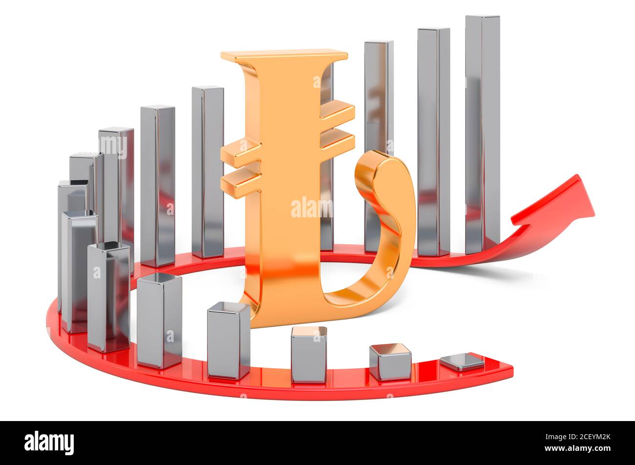 Lira sign with growing chart. 3D rendering isolated on white background ...