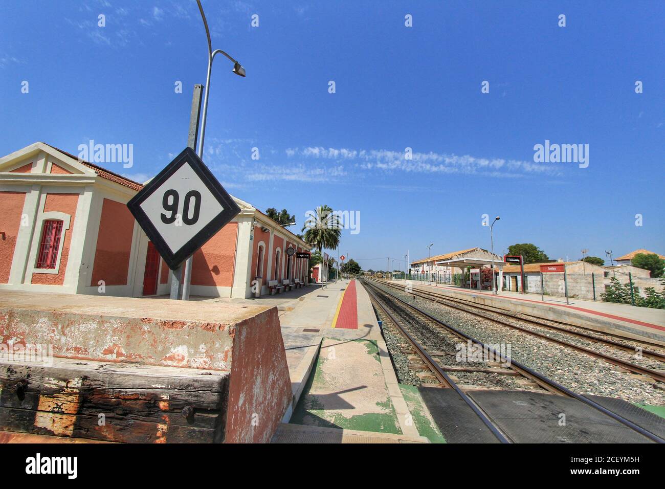 Torrellano, Alicante, Spain- July 28, 2020:Speed sign limited to 90 km ...