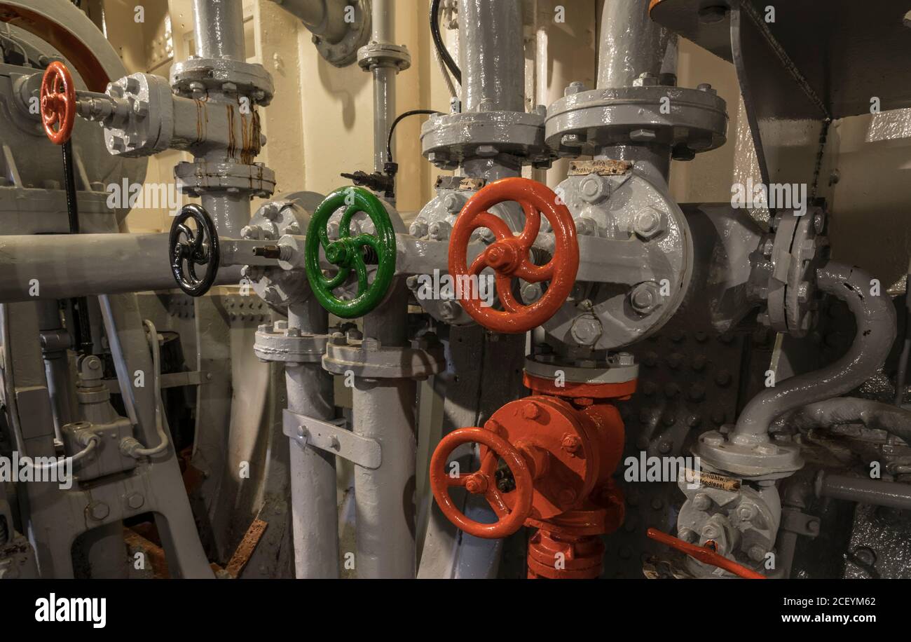 pipeline detail in an old ships machine room Stock Photo - Alamy
