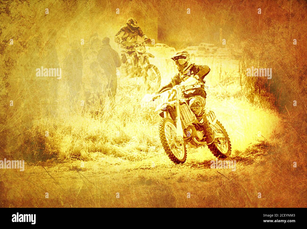 Artistic Image of Off-Road Motorbike Racer Super imposed on Grunge ...