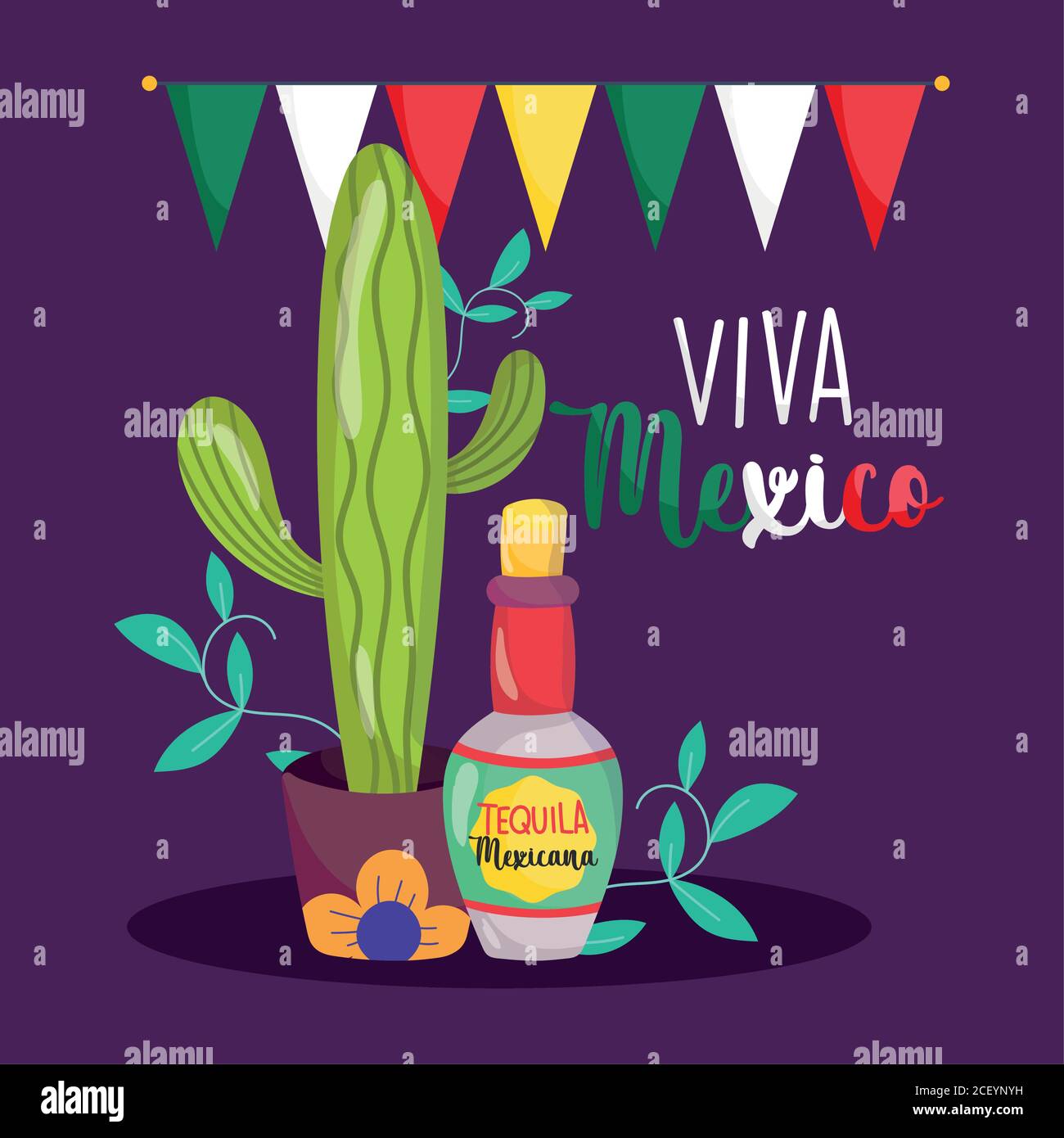 mexican independence day, cactus tequila bottle bunting decoration ...