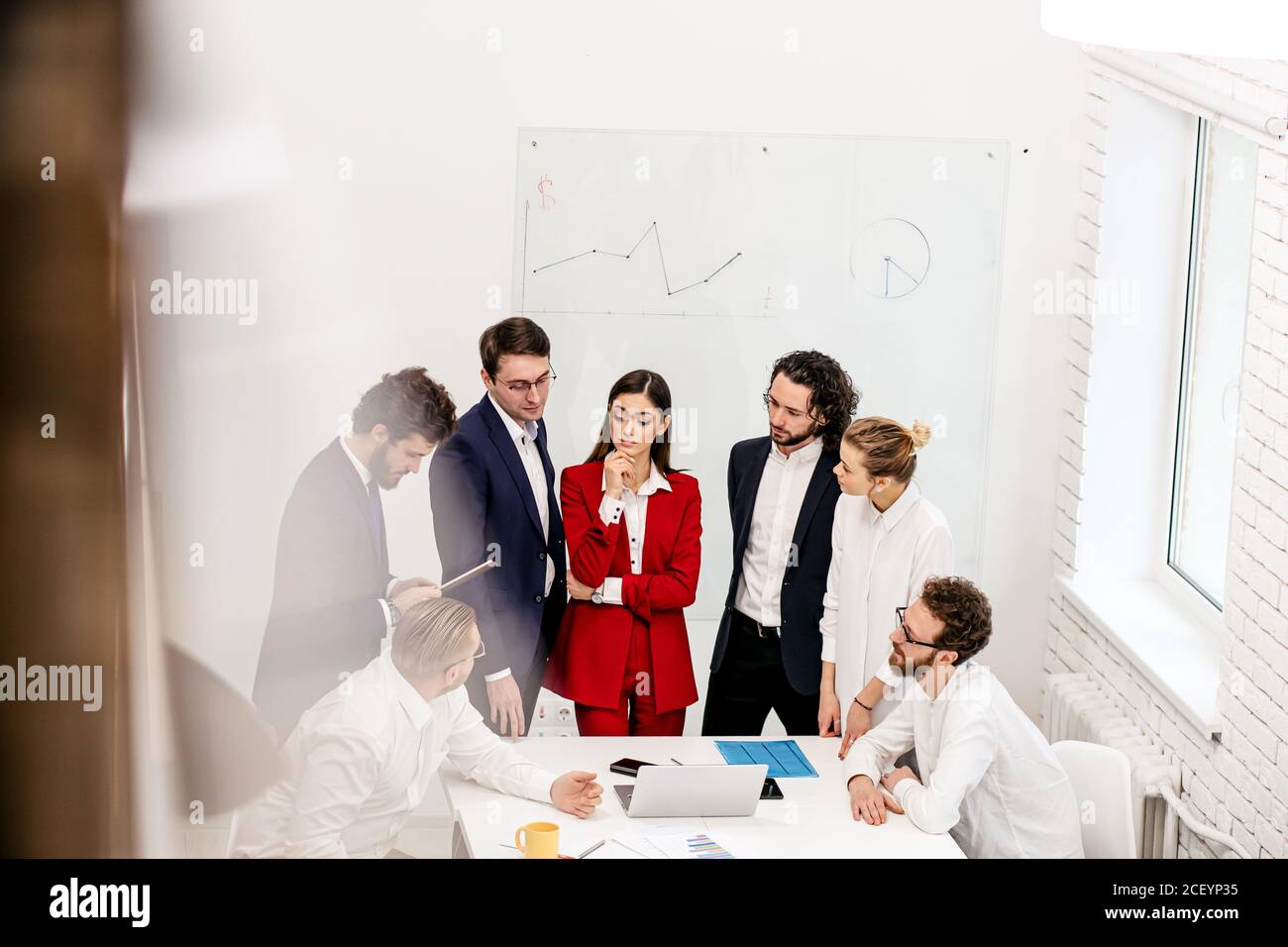 creative corporate business team conducted office meeting, where their ...