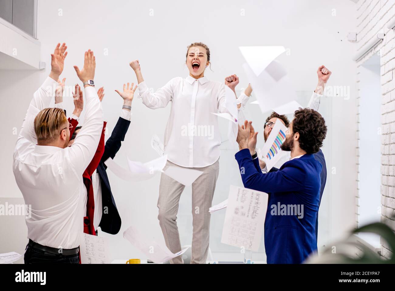 young business people enjoy, happy together in business office, after ...