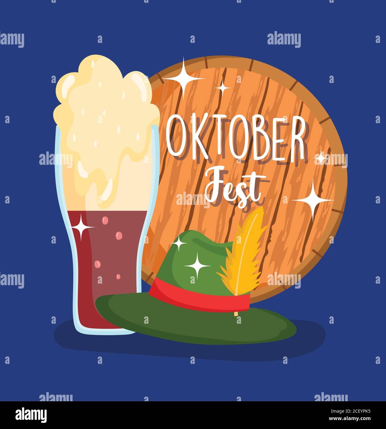 oktoberfest festival, hat and cold beer lettering in wooden banner ...