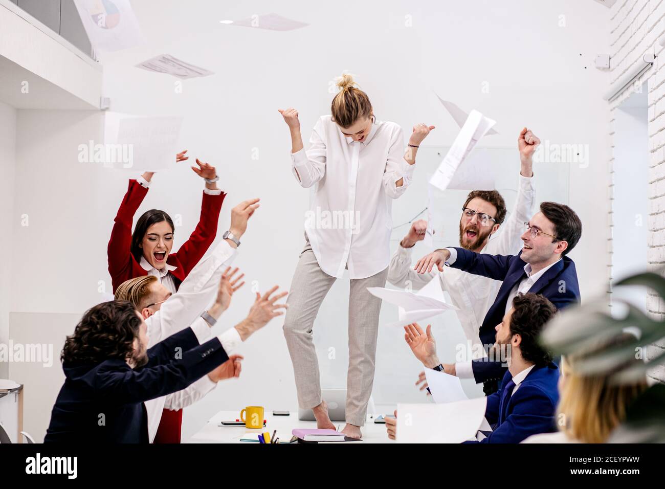 young business people enjoy, happy together in business office, after ...